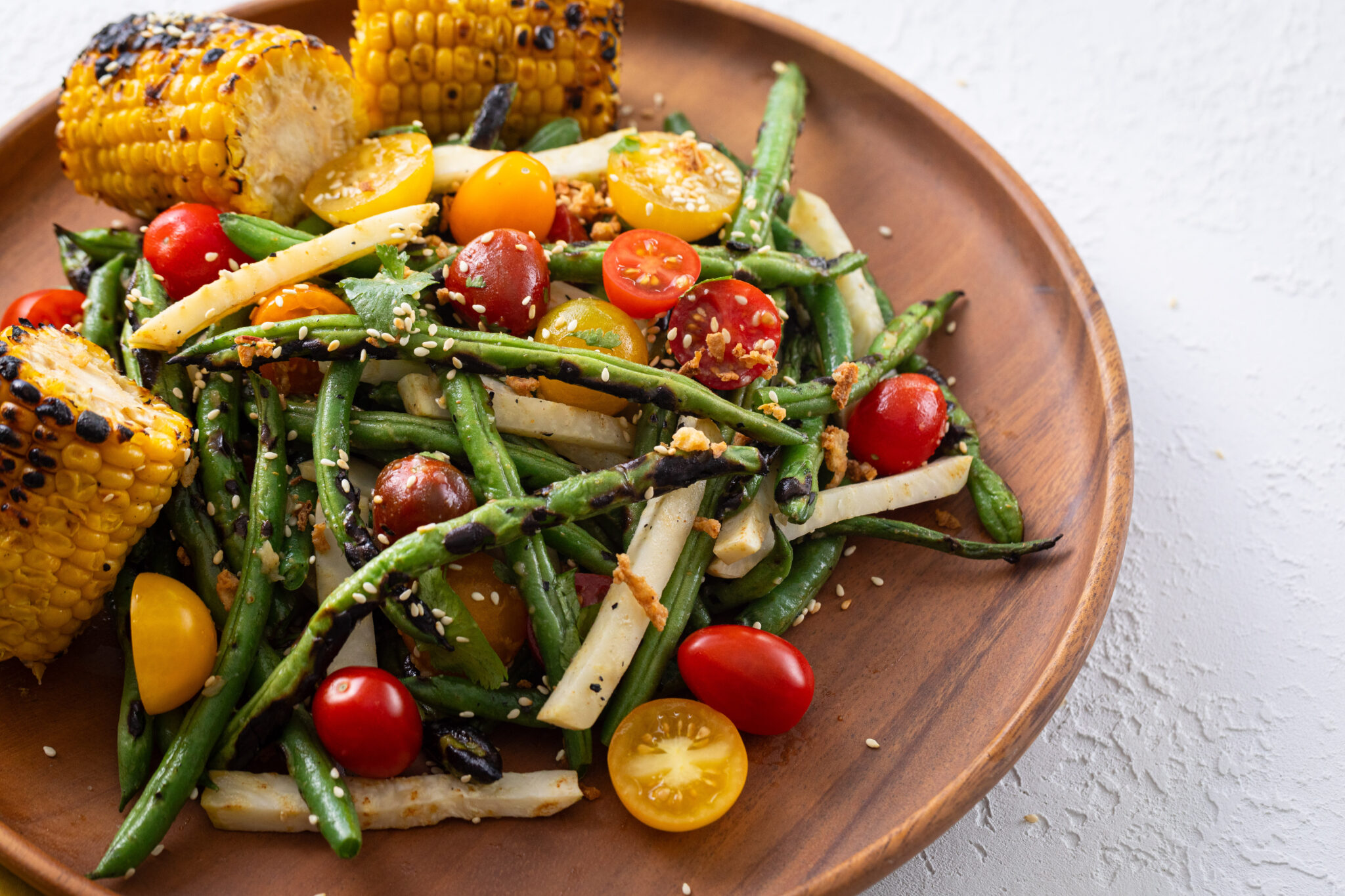 Charred Green Beans with Celery Root, Corn, and Miso Butter Dressing ...
